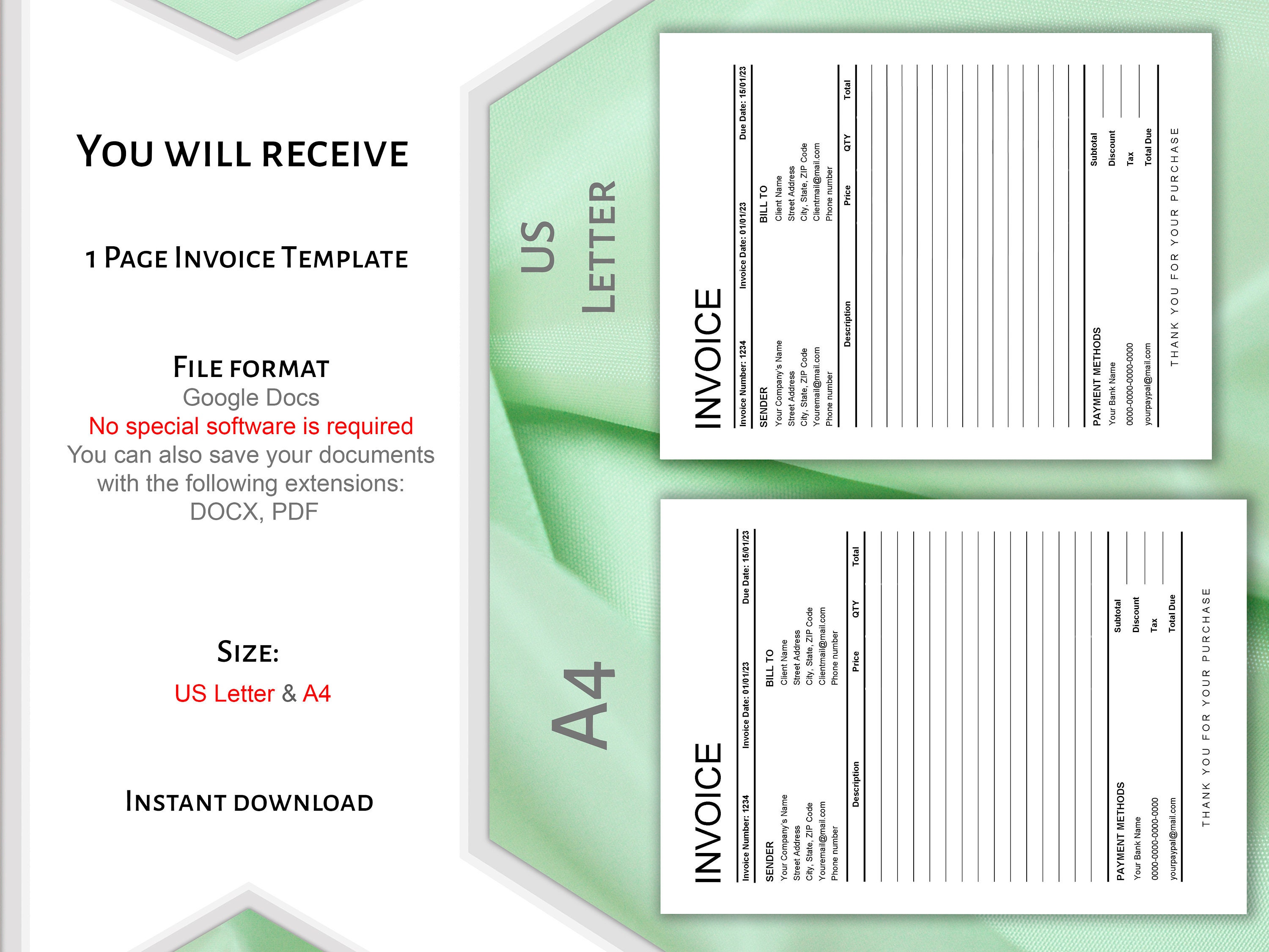 Google Docs Invoice Template for 15 Lines; Professional Bill Form for ...