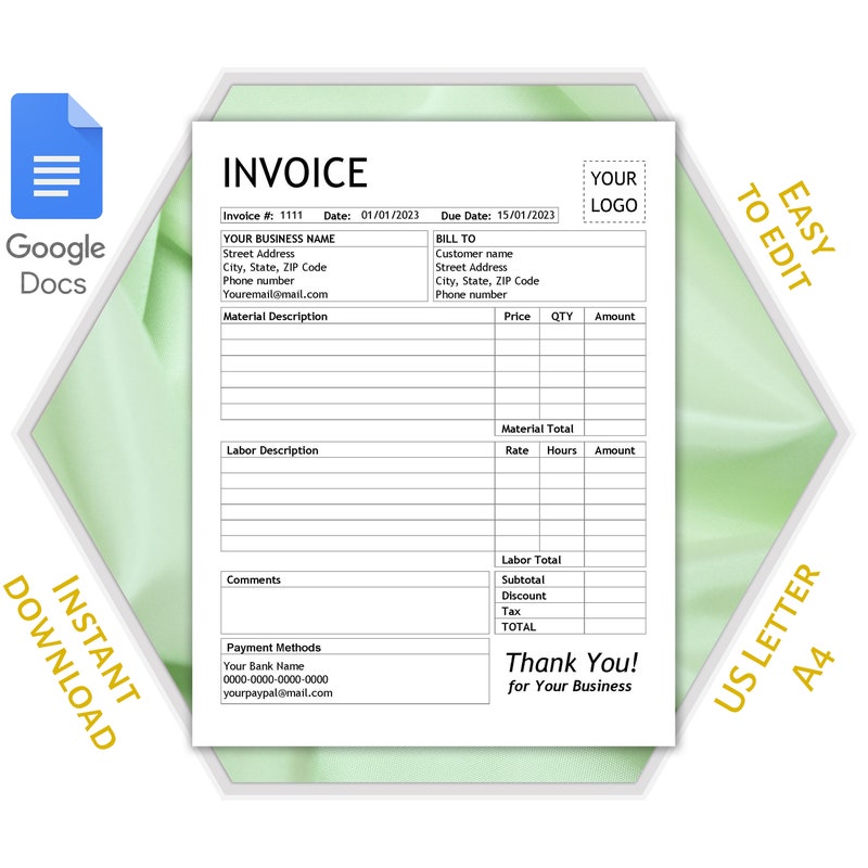 Invoice Template Google Doc - Etsy