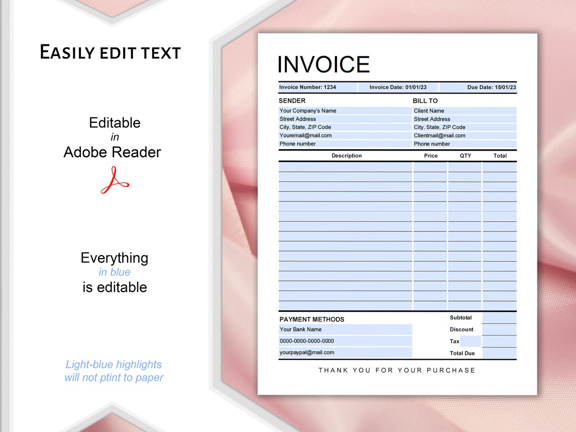PDF Invoice Template for 15 Lines Big Digital Business Receipt ...