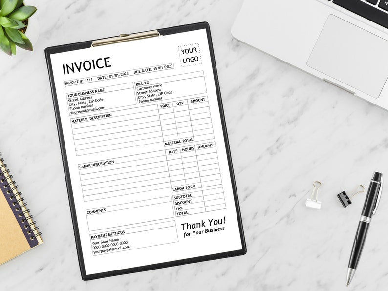 Editable PDF Service Invoice With Material and Labor - Etsy