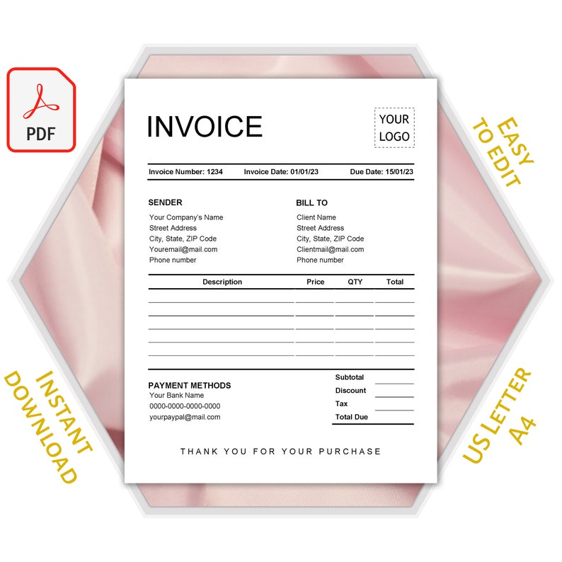 Fillable PDF Form Invoice Sheet; Printable Invoice Template for Adobe ...