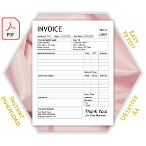Editable PDF Service Invoice With Material and Labor - Etsy
