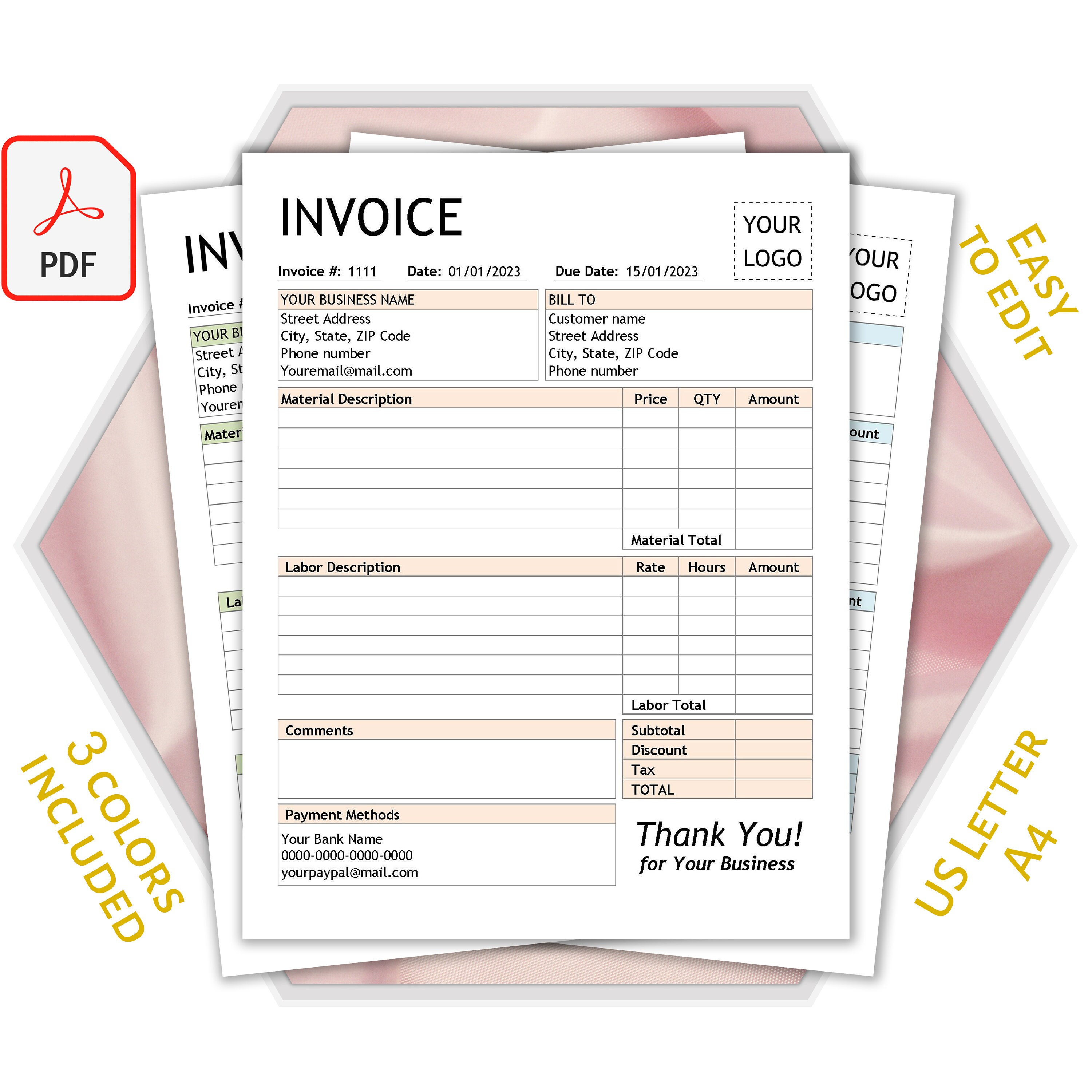 PDF Invoice Template for Adobe Acrobat Reader Fillable PDF Form With ...