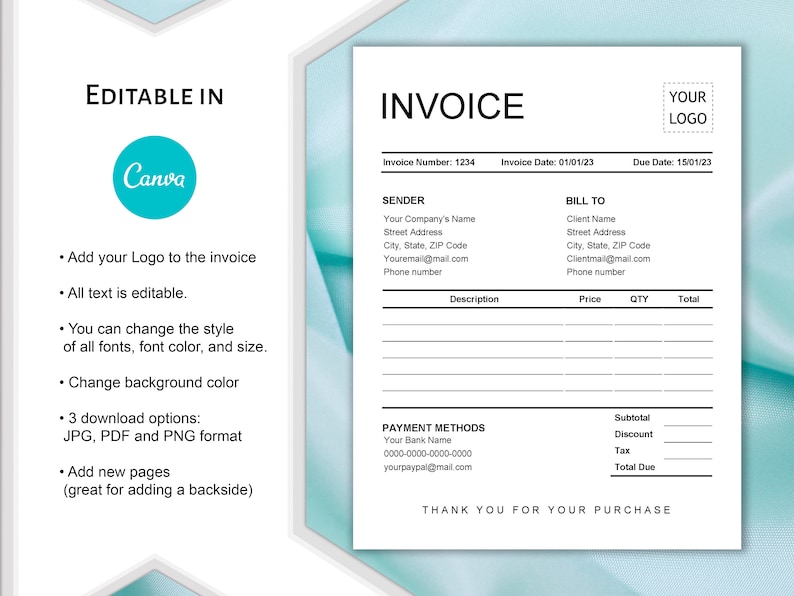 Simple Invoice Canva for 6 Lines; Fully Editable Minimalistic Canva ...