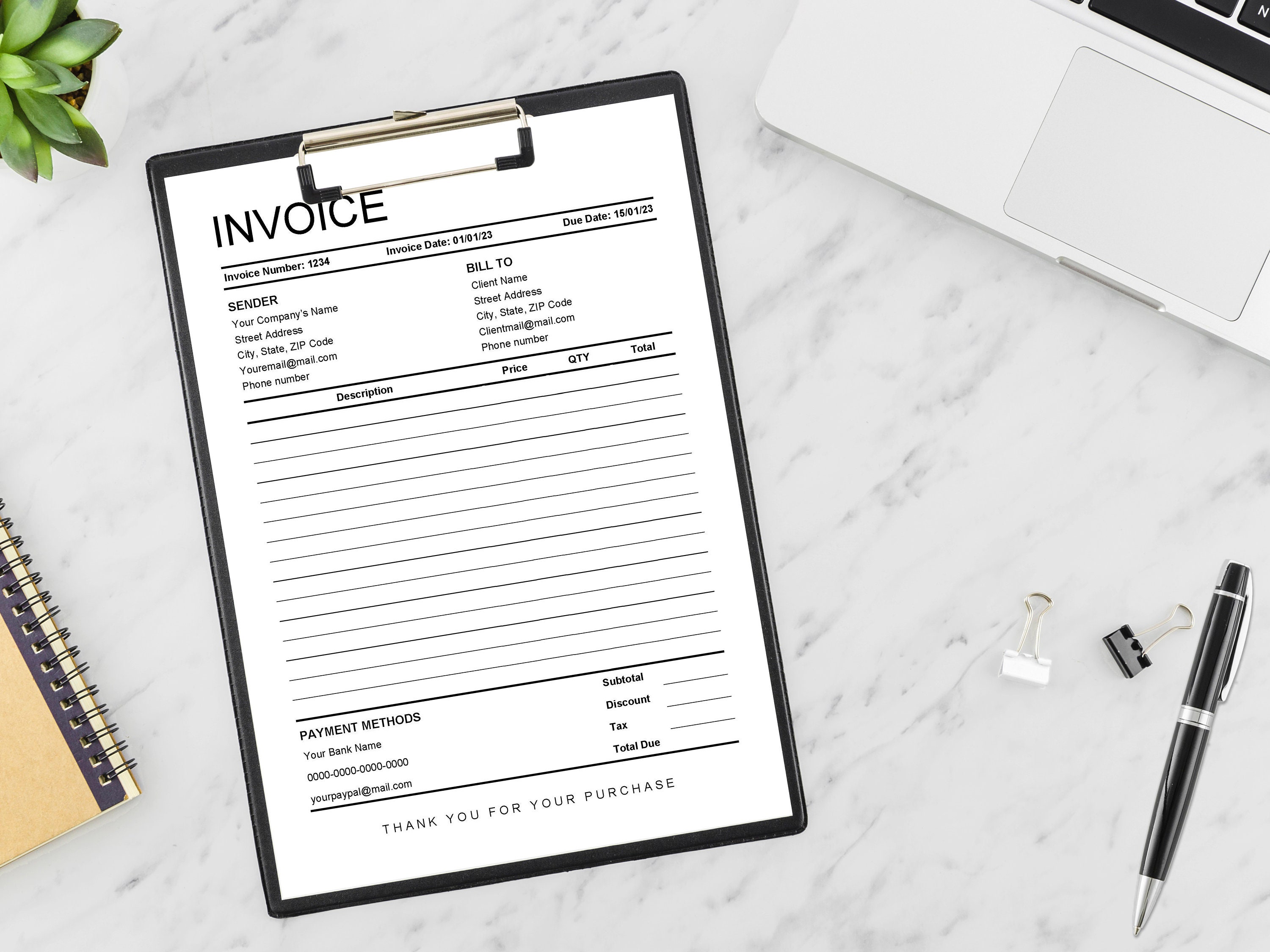Google Docs Invoice Template for 15 Lines; Professional Bill Form for ...
