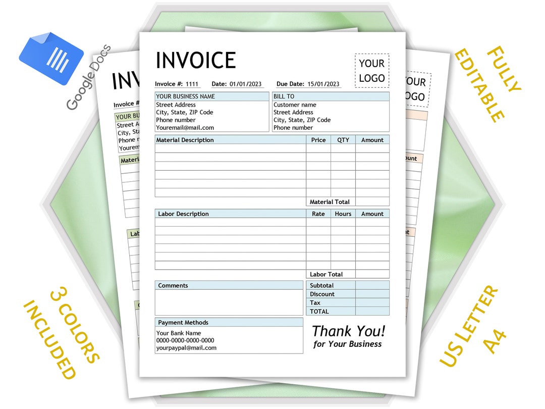 Invoice Template Google Doc Instant Download Billing Form - Etsy