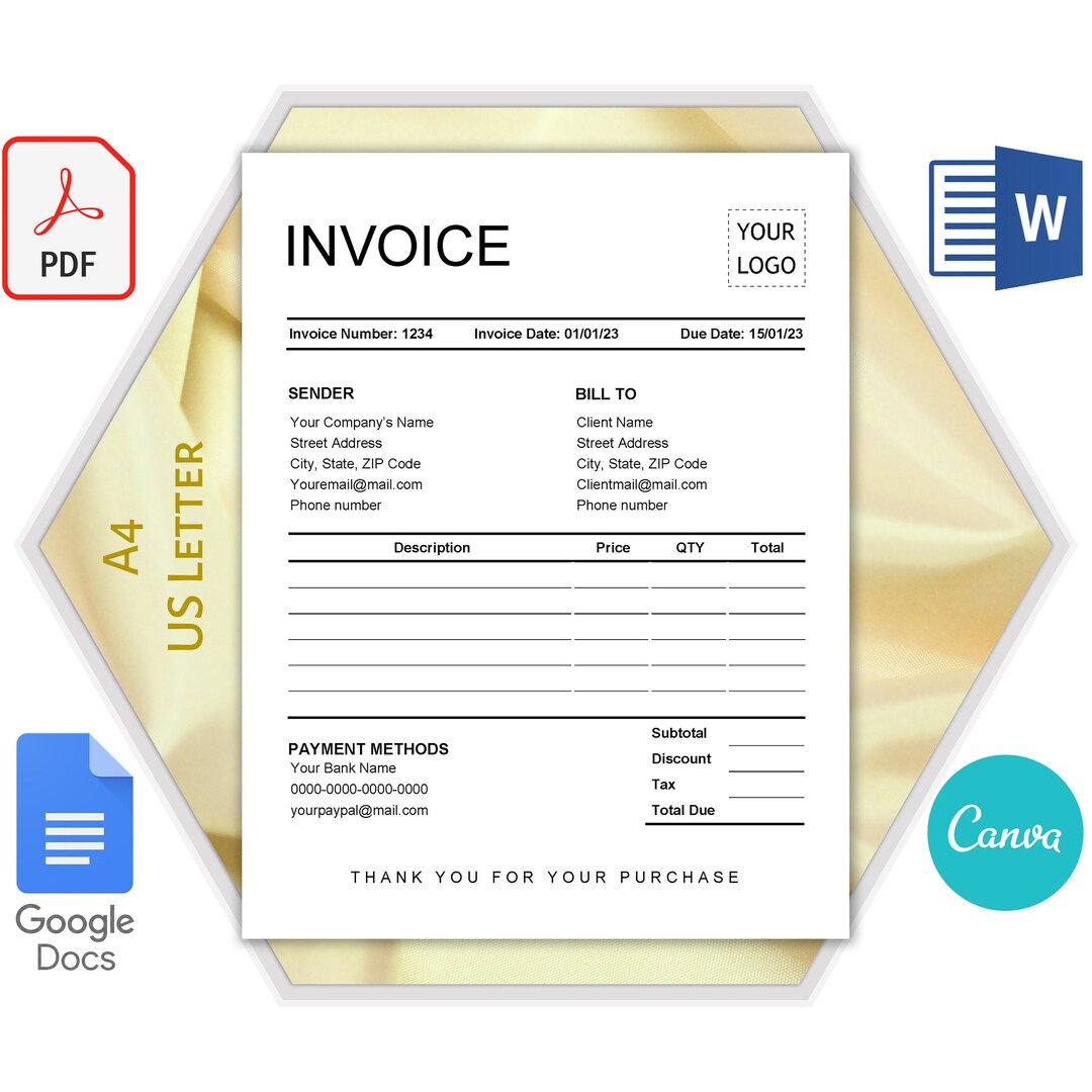 Minimalistic Invoice Bundle for Word Canva Google Docs PDF Adobe Reader ...
