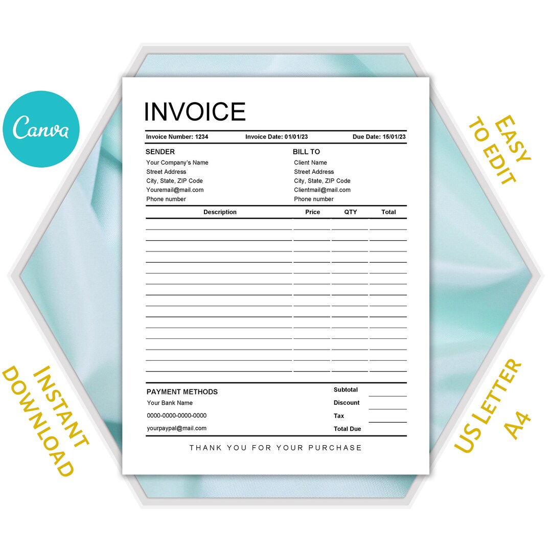 Canva Invoice Template for 15 Lines Big Fully Editable and Printable ...