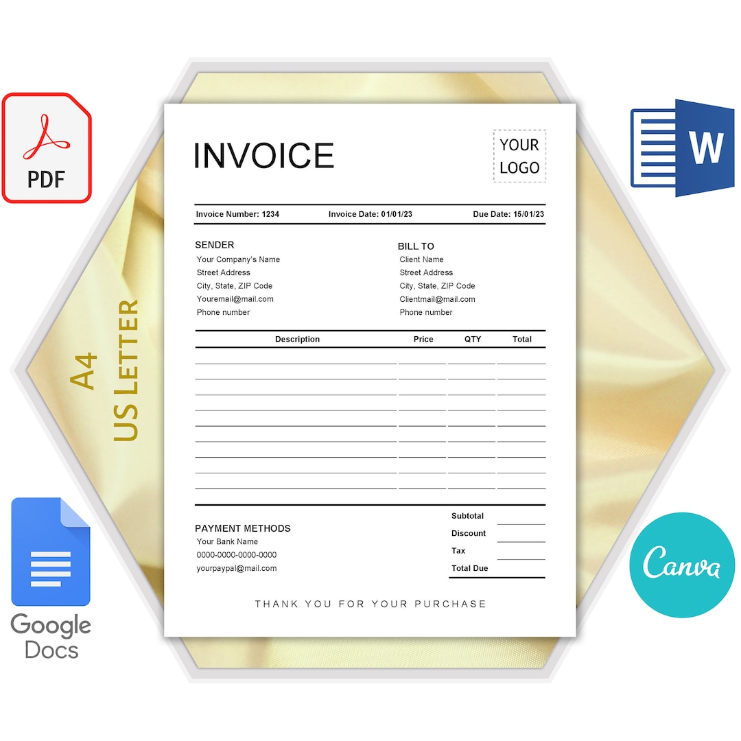 Invoice Template Bundle for Word Canva Google Docs PDF Adobe Acrobat ...