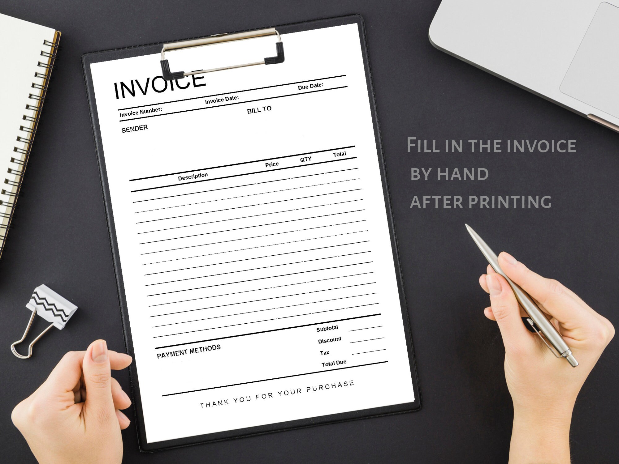 PDF Invoice Template for 15 Lines; Big Digital Business Receipt ...
