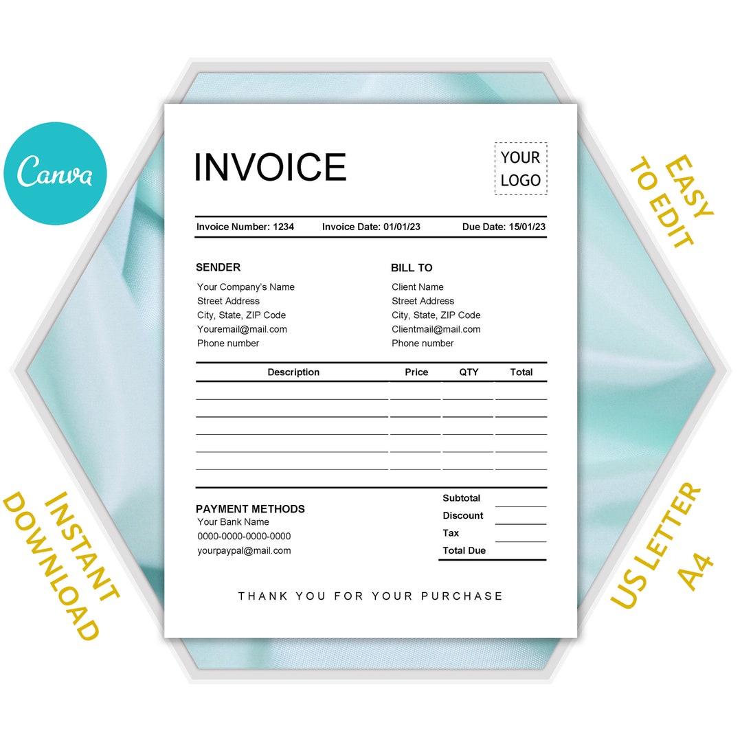 Simple Invoice Canva for 6 Lines; Fully Editable Minimalistic Canva ...