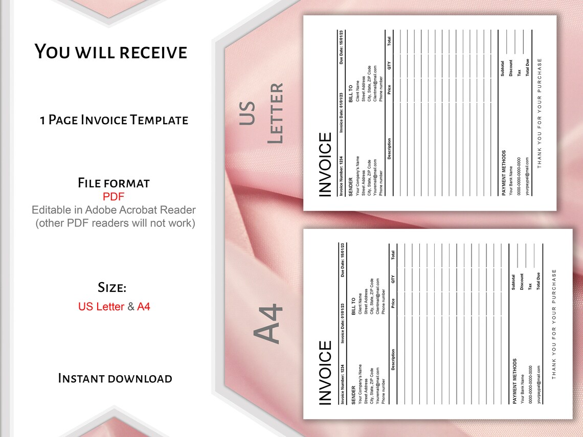PDF Invoice Template for 15 Lines; Big Digital Business Receipt ...