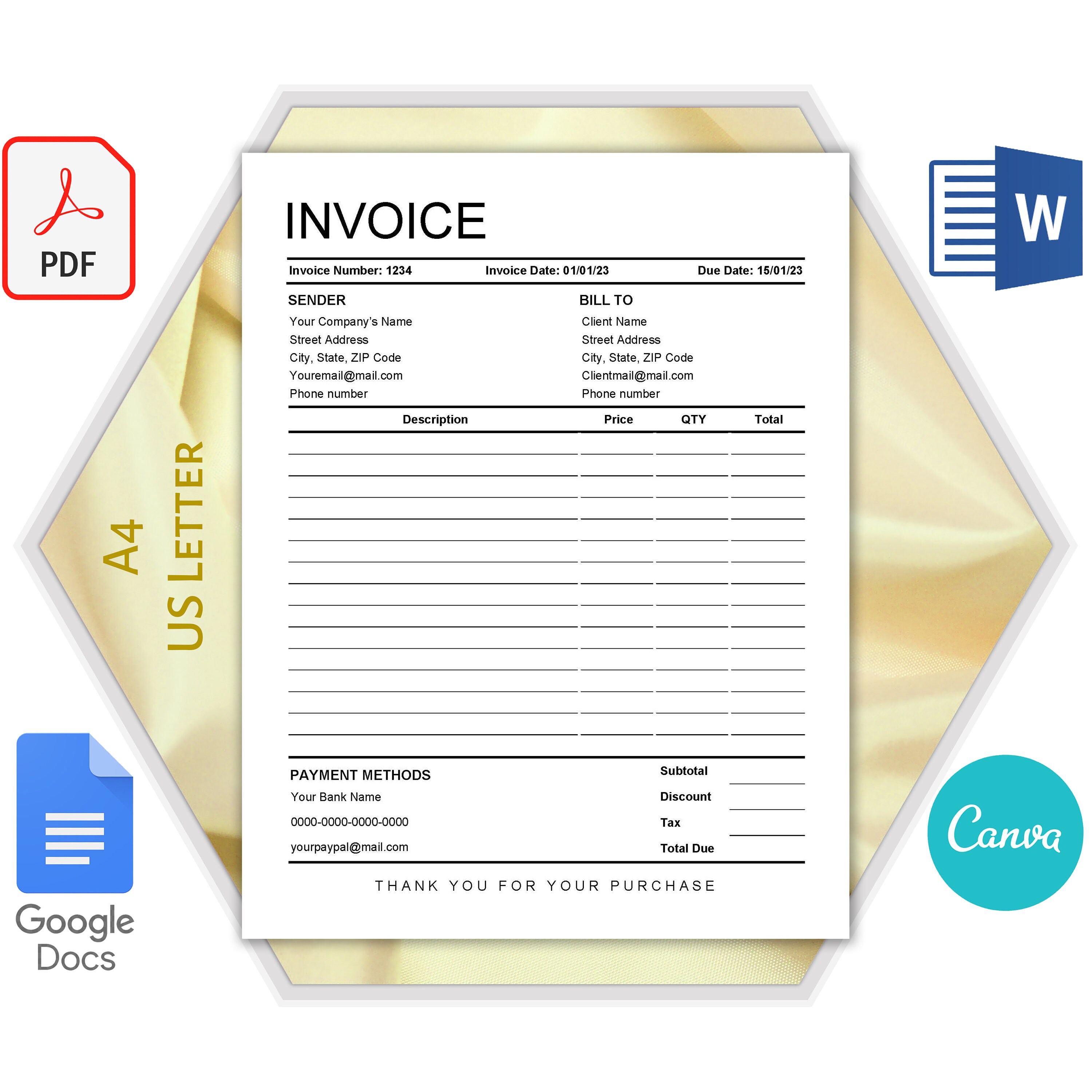 4 Minimalistic Invoice Templates for Word, Canva, Google Docs and Adobe ...