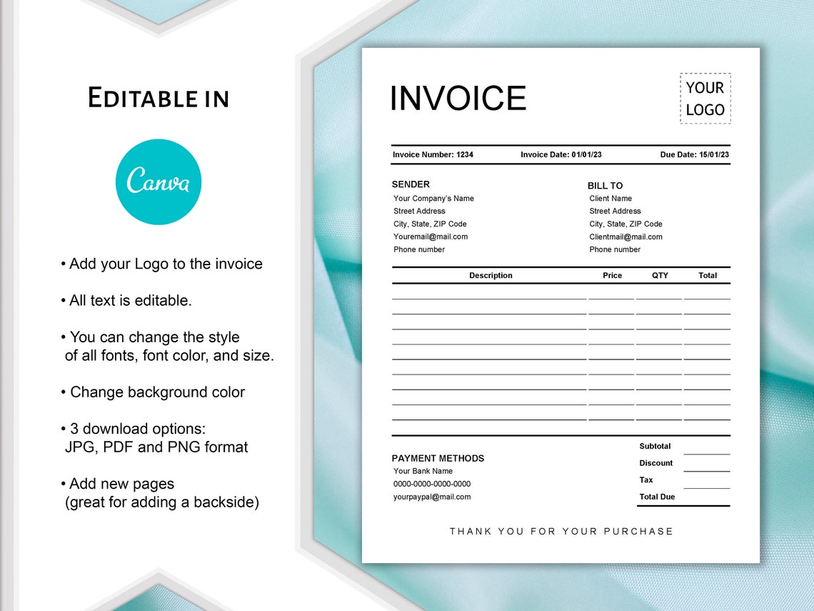 Editable Canva Invoice Template for Download Fillable & Printable ...