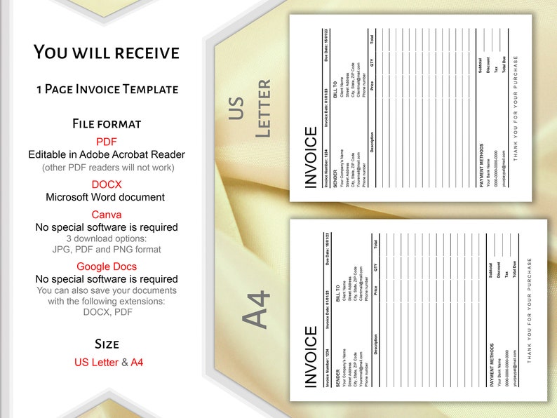 4 Minimalistic Invoice Templates for Word, Canva, Google Docs and Adobe ...