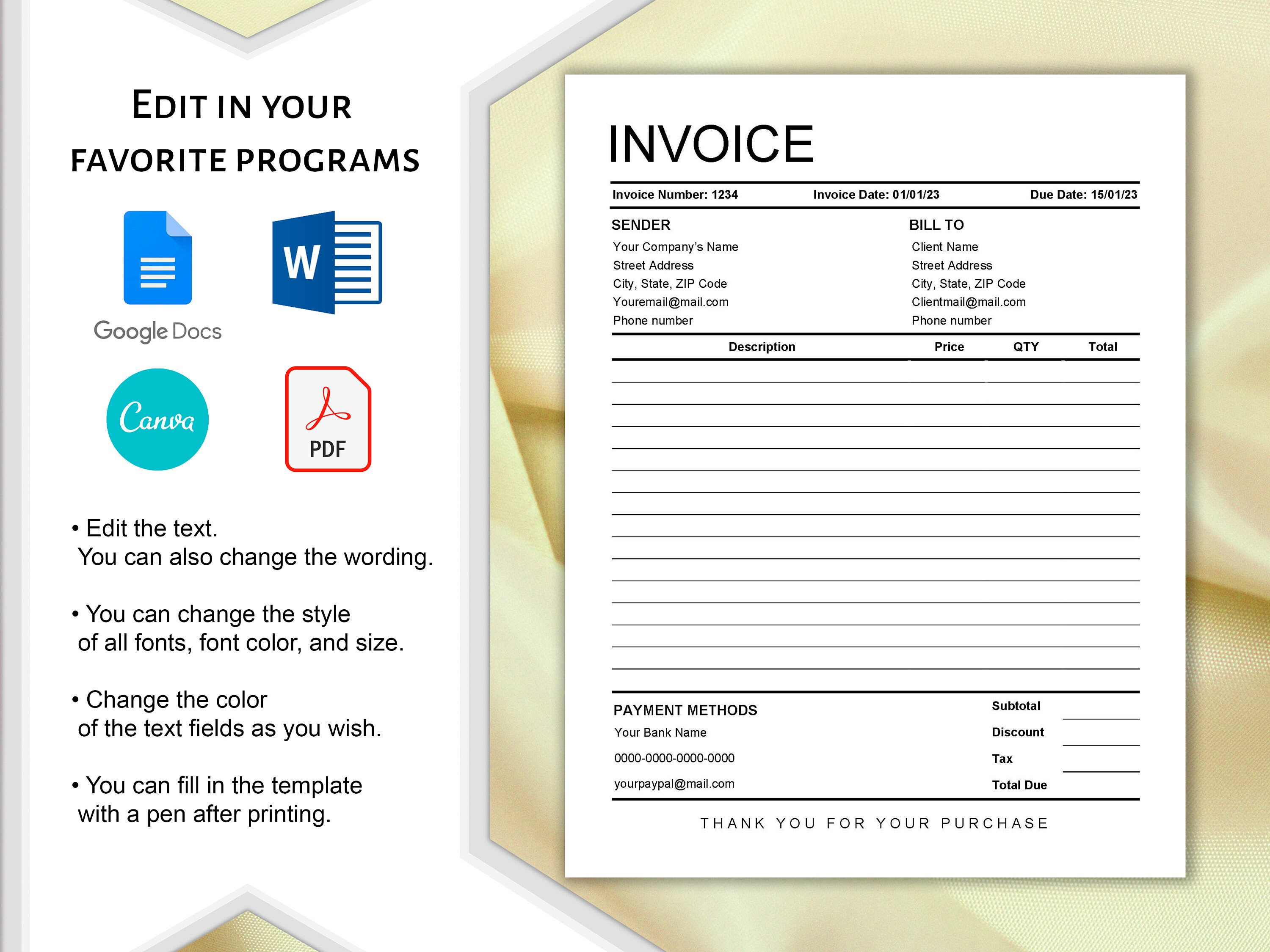 4 Minimalistic Invoice Templates for Word, Canva, Google Docs and Adobe ...