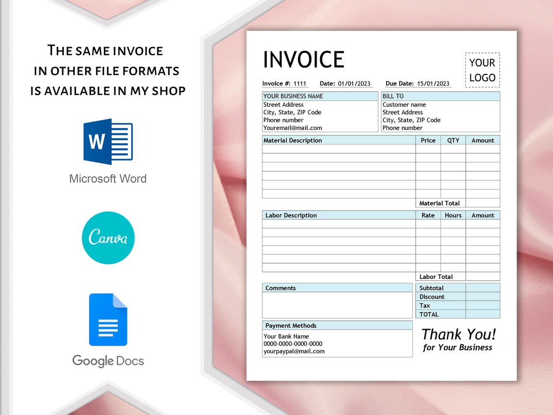 PDF Invoice Template for Adobe Acrobat Reader Fillable PDF Form With ...
