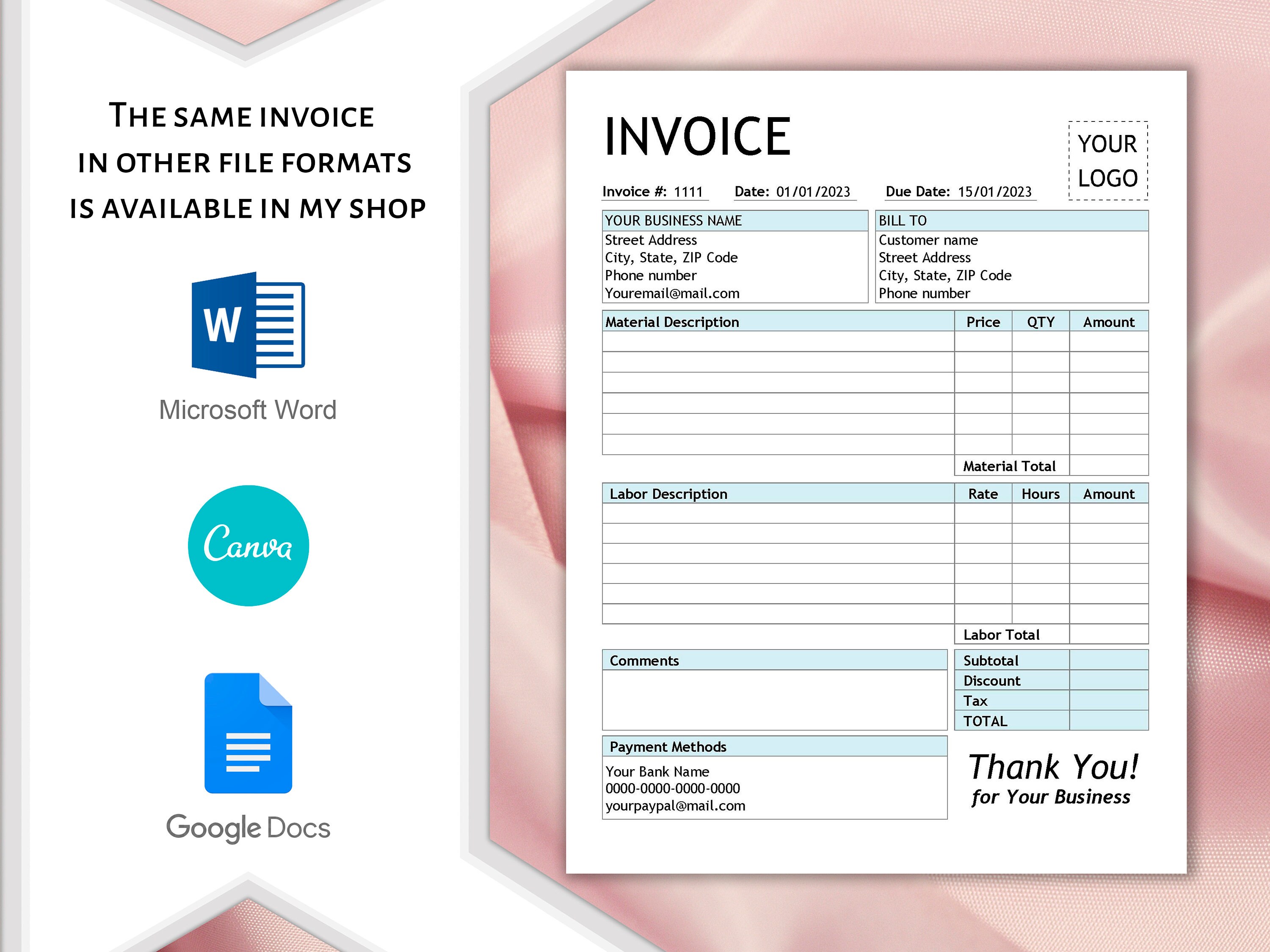 PDF Invoice Template for Adobe Acrobat Reader Fillable PDF Form With ...