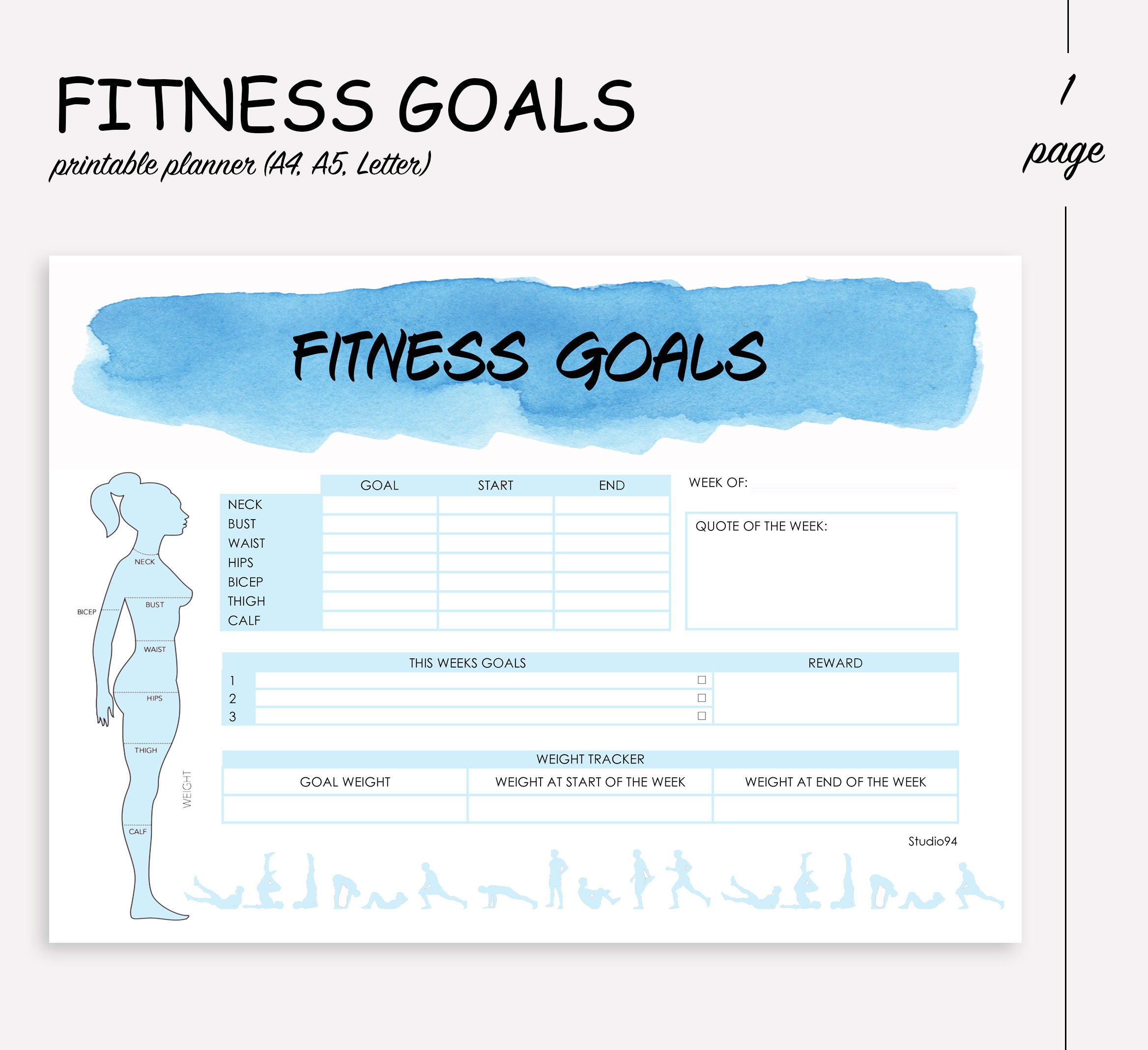 Fitness Goals Planner. Instant Printable PDF Download A4 A5 - Etsy