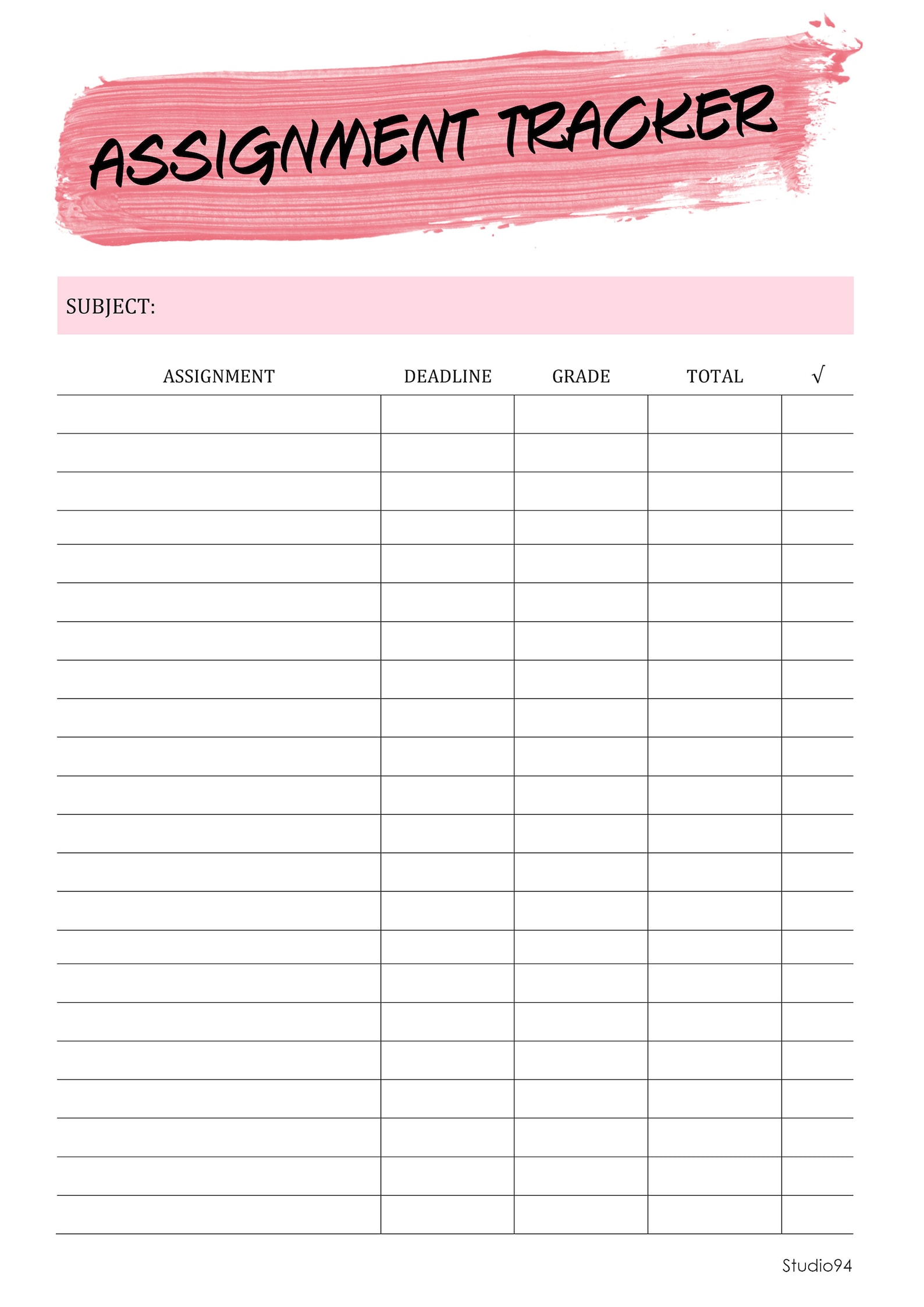 Assignment Tracker. Instant Printable PDF Download A4, A5, Letter - Etsy