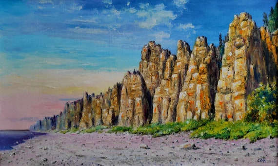 Rocks Painting Mountain Landscape Original Art River Painting | Etsy