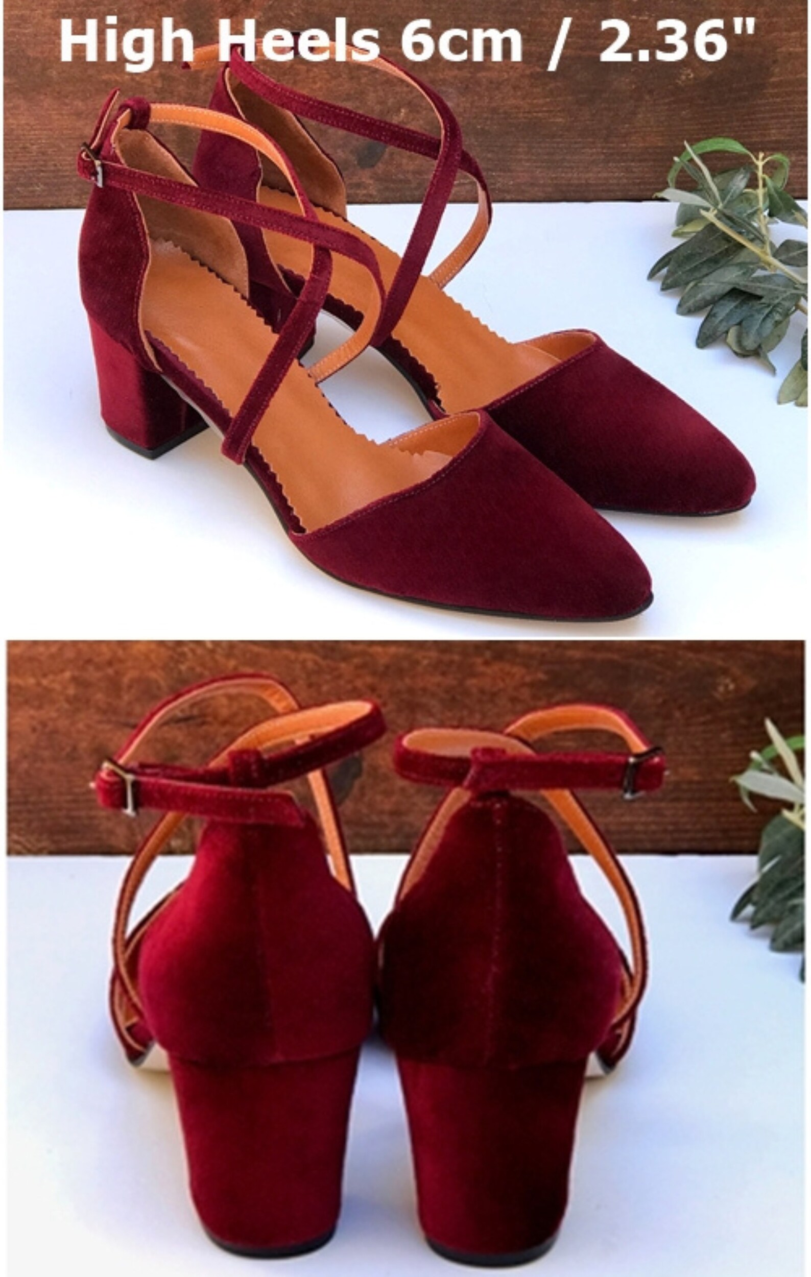 Burgundy Velvet Block Heels Pointy Toe Dark Red Heels High - Etsy