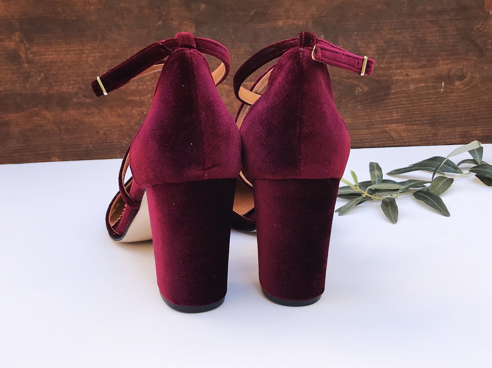 Burgundy Velvet Block Heels Pointy Toe Dark Red Heels Dark - Etsy