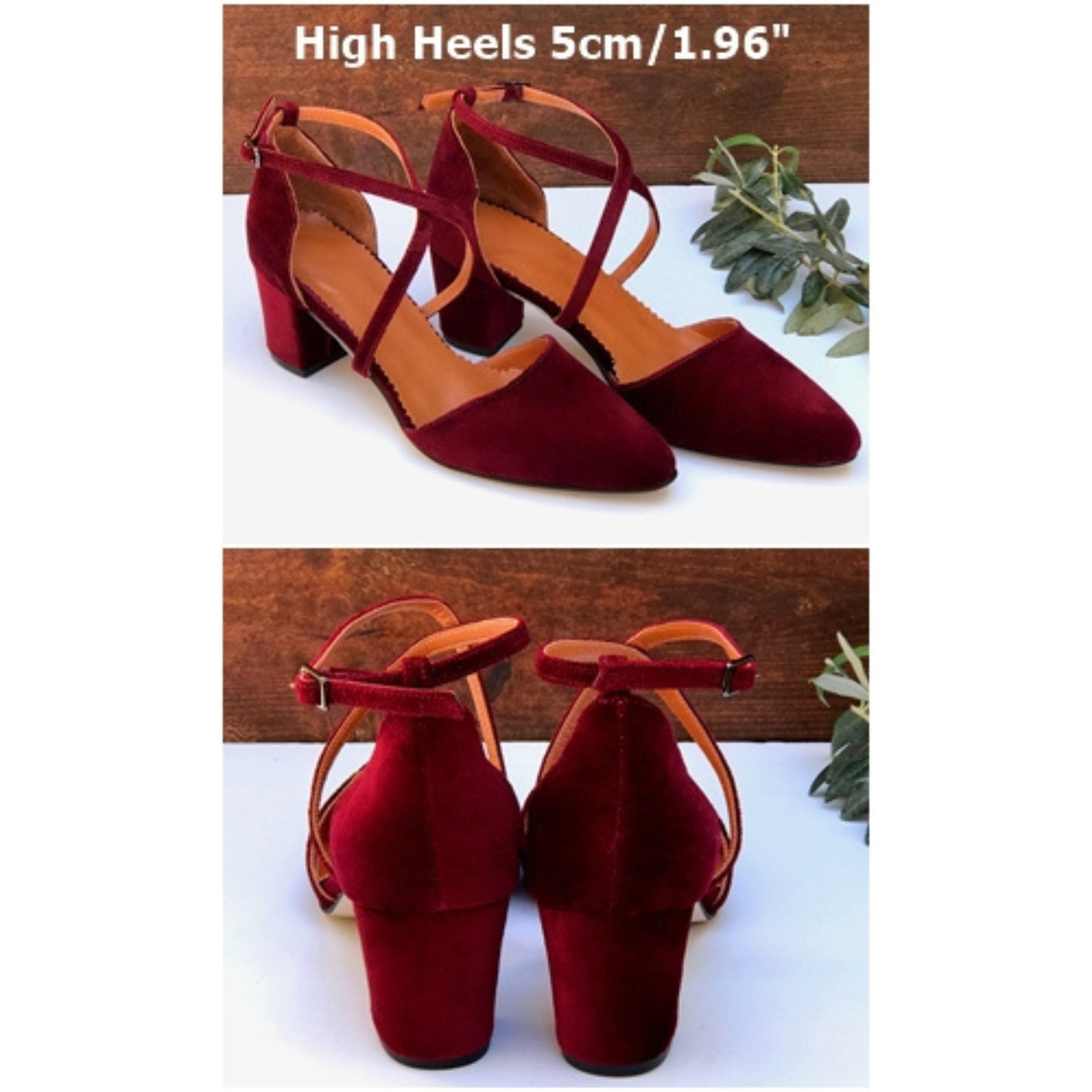 Burgundy Velvet Block Heels Pointy Toe Dark Red Heels Dark - Etsy