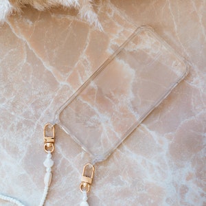 White Beaded Mobile Phone Chain Shoulder Strap. Universal for All Cases ...