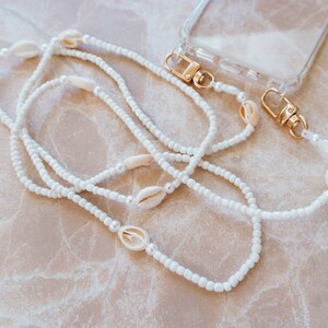 White Beaded Mobile Phone Chain Shoulder Strap. Universal for All Cases ...