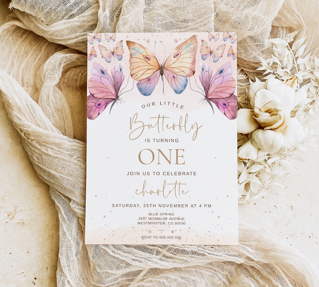 Butterfly Birthday Invitation for 1st Birthday Invite, First Birthday ...