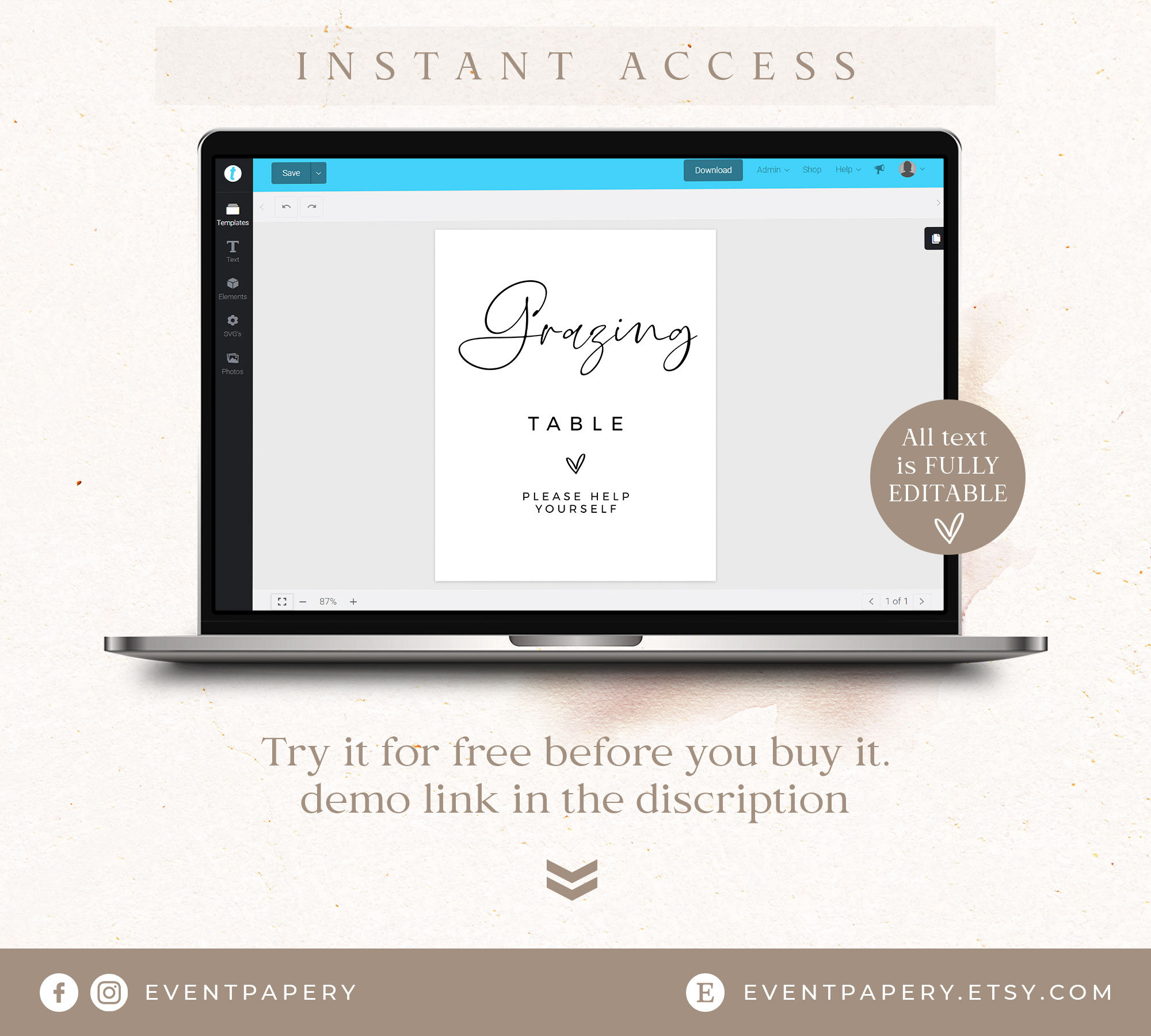 Modern Grazing Table Sign Template Minimalist Food Table Sign - Etsy