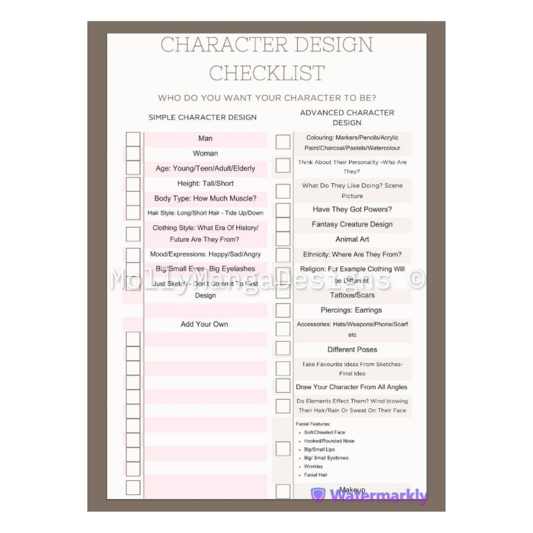 Character Design Checklist Printable Template – Character Design ...
