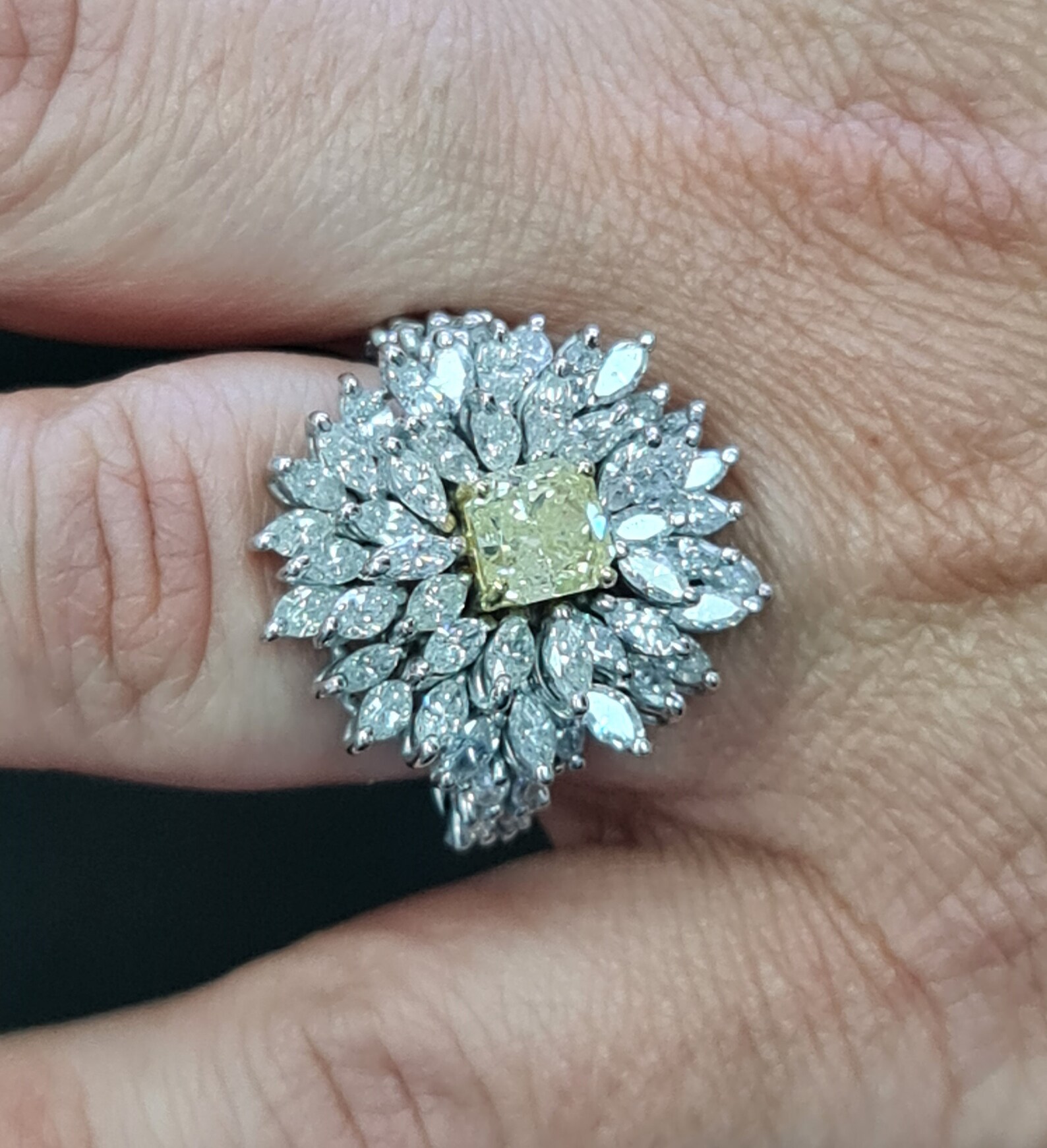 4.57 Carat Vintage Diamond Statement Ring for Women, 1.14 Fancy Yellow ...