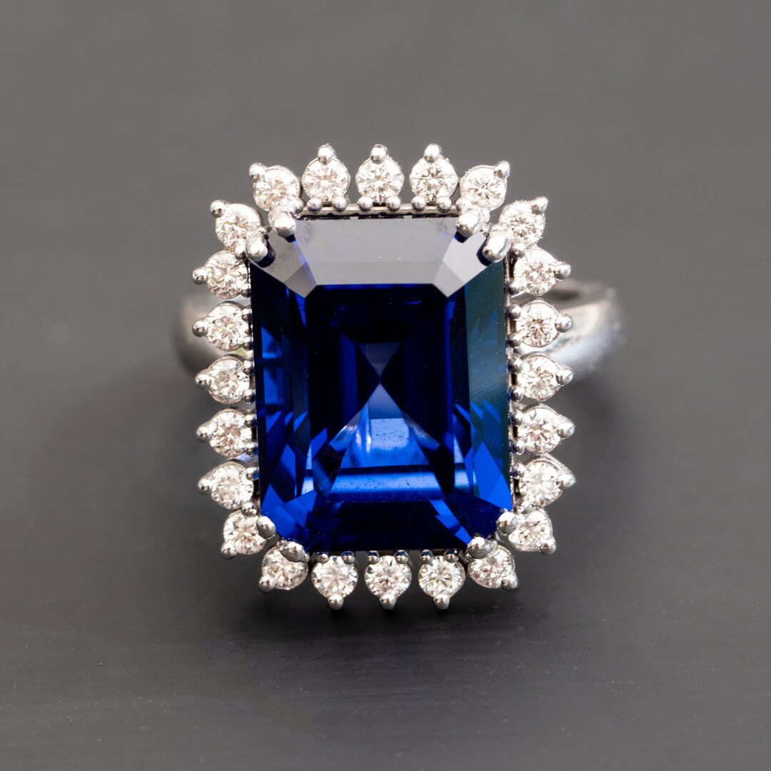 Large Blue Emerald Cut Sapphire Statement Ring for Women With Natural ...