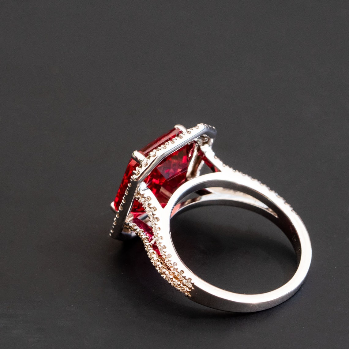 Red Sapphire Engagement Ring Halo Sapphire Ring for Women - Etsy
