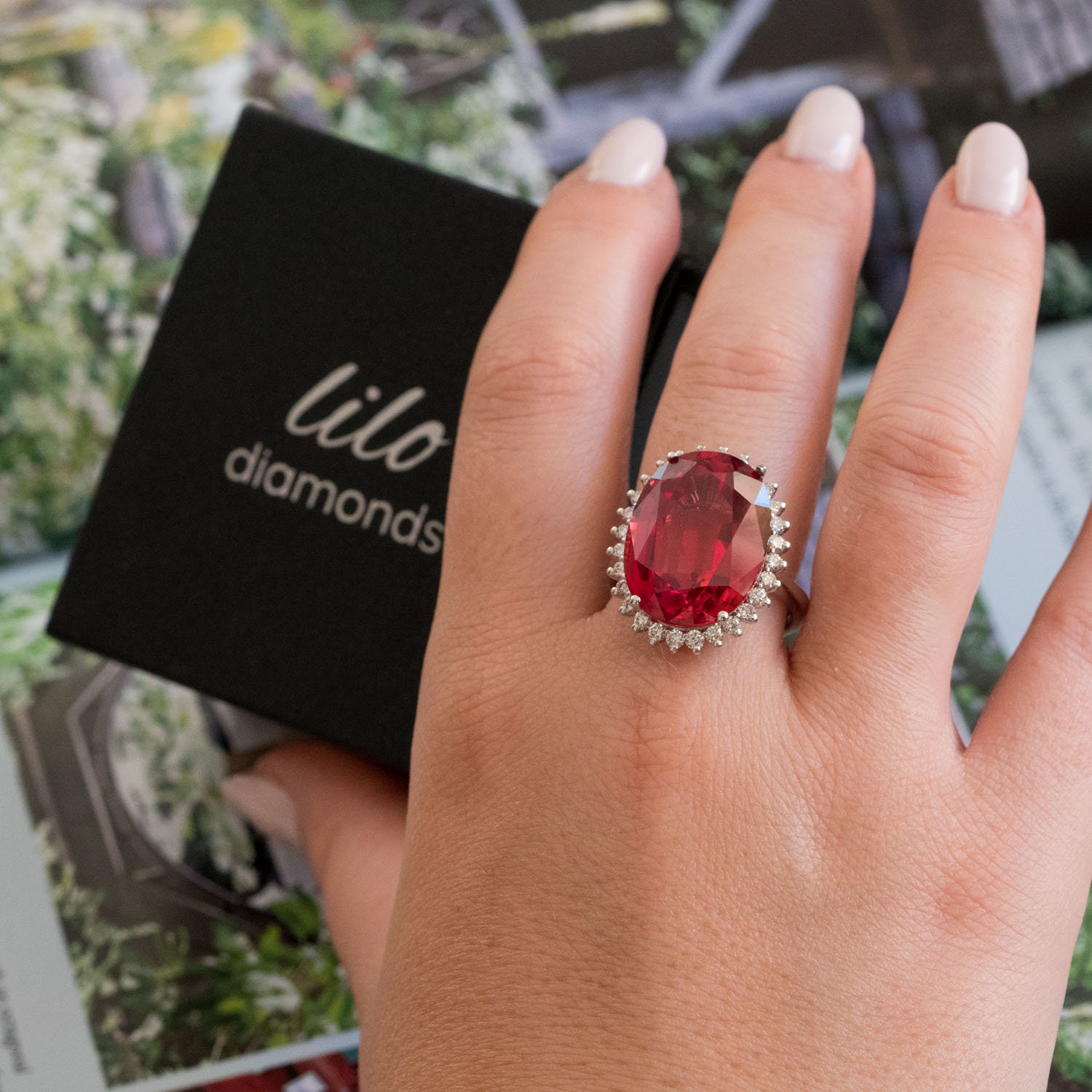 Red Sapphire Diamond Ring, Large Gemstone Statement Ring for Women ...