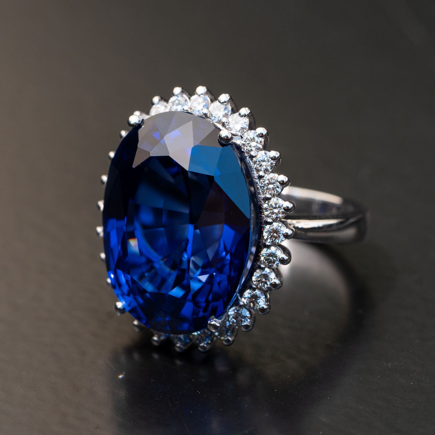 Large blue oval vintage sapphire statement ring for women with | Etsy