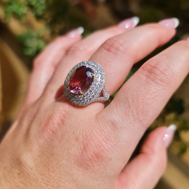 Pink Tourmaline Diamond Ring for Women, Vintage Pink Tourmaline Ring, Natural Tourmaline Ring ...