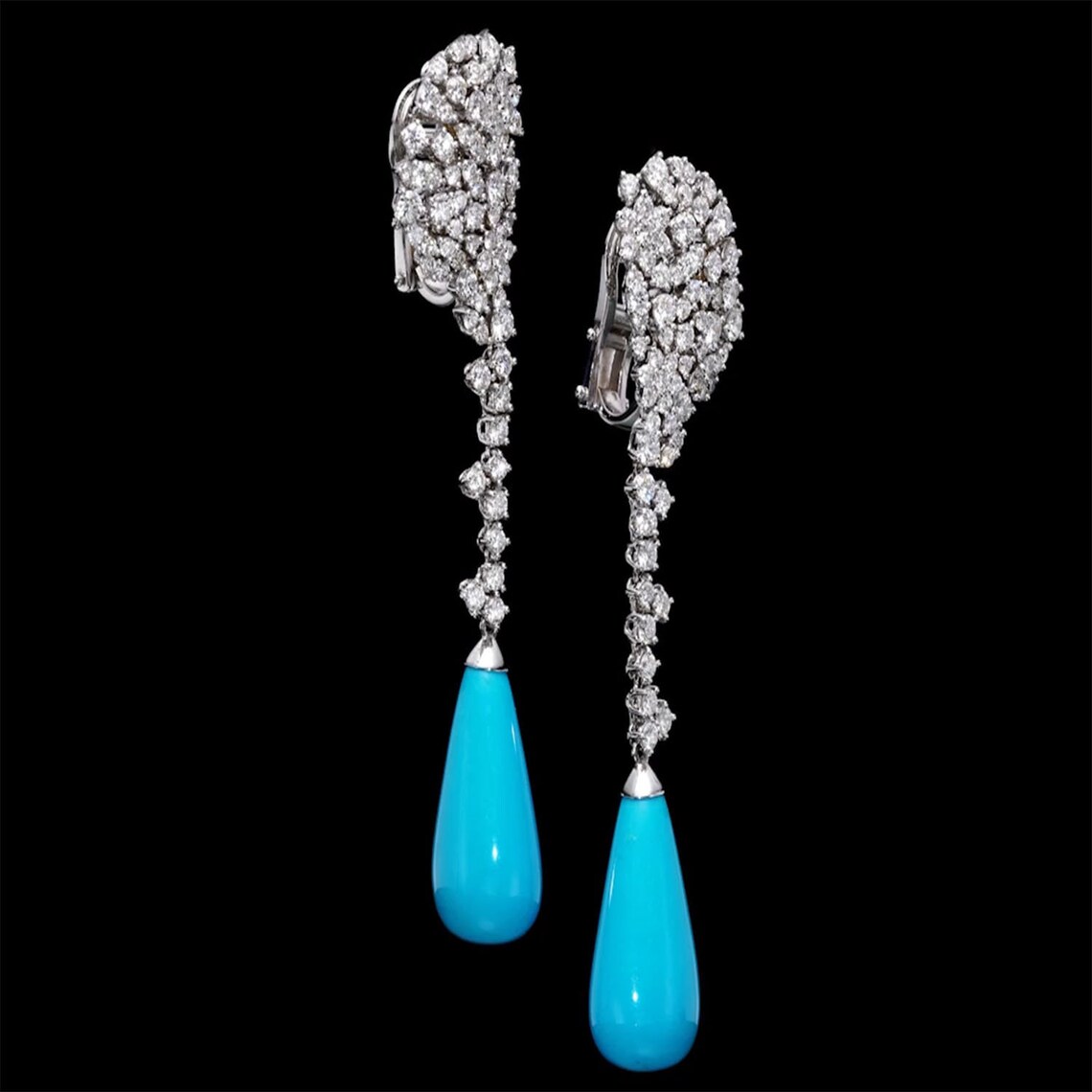 Drop Turquoise Diamond Earrings for Women, 8.20 Carat Turquoise Dangle ...
