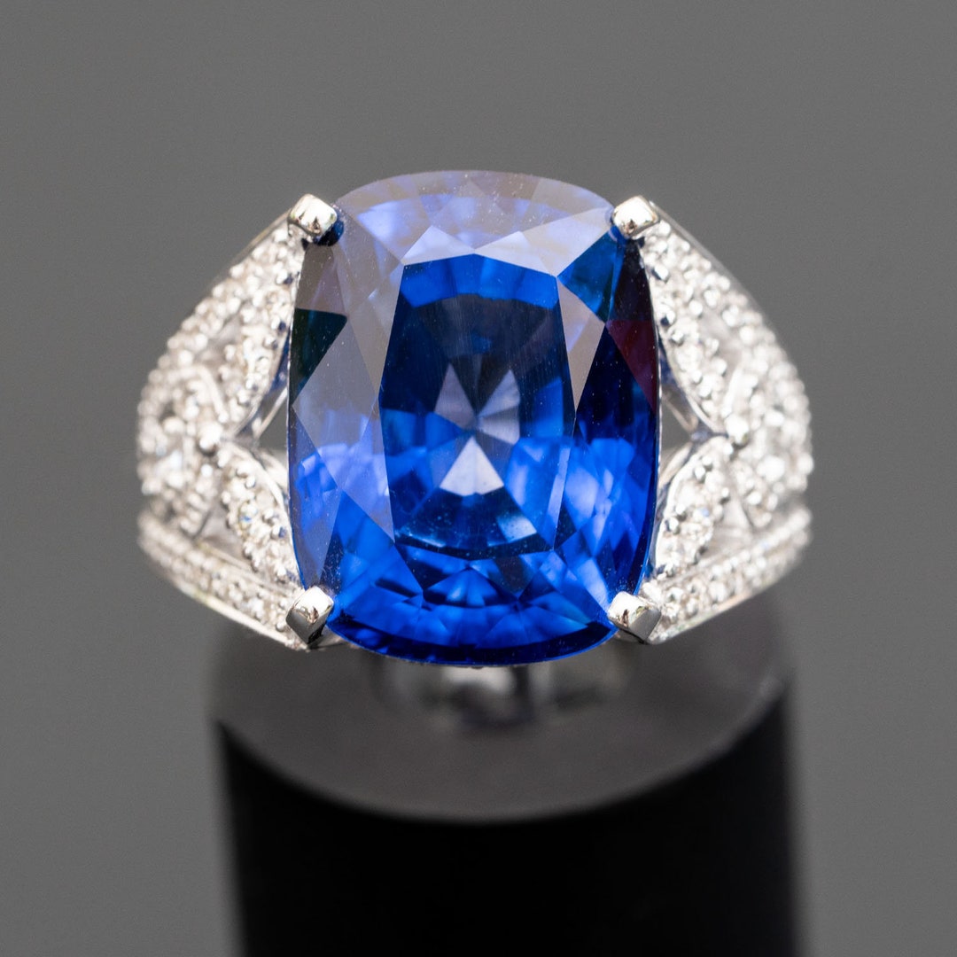 Sapphire Statement Ring for Her, Unique Sapphire Diamond Ring, Dinner ...