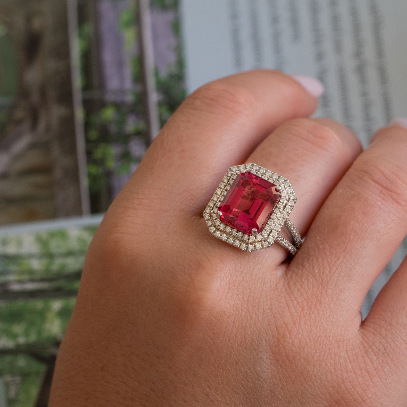 Red Sapphire Engagement Ring Halo Sapphire Ring for Women - Etsy
