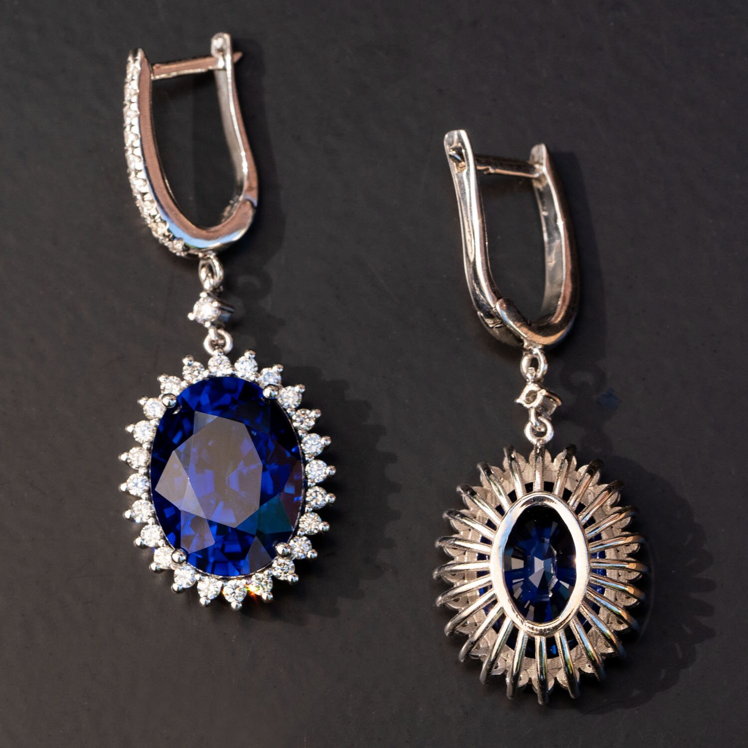 Dangle Sapphire Earrings, White Gold Vintage Sapphire Earrings for Her ...