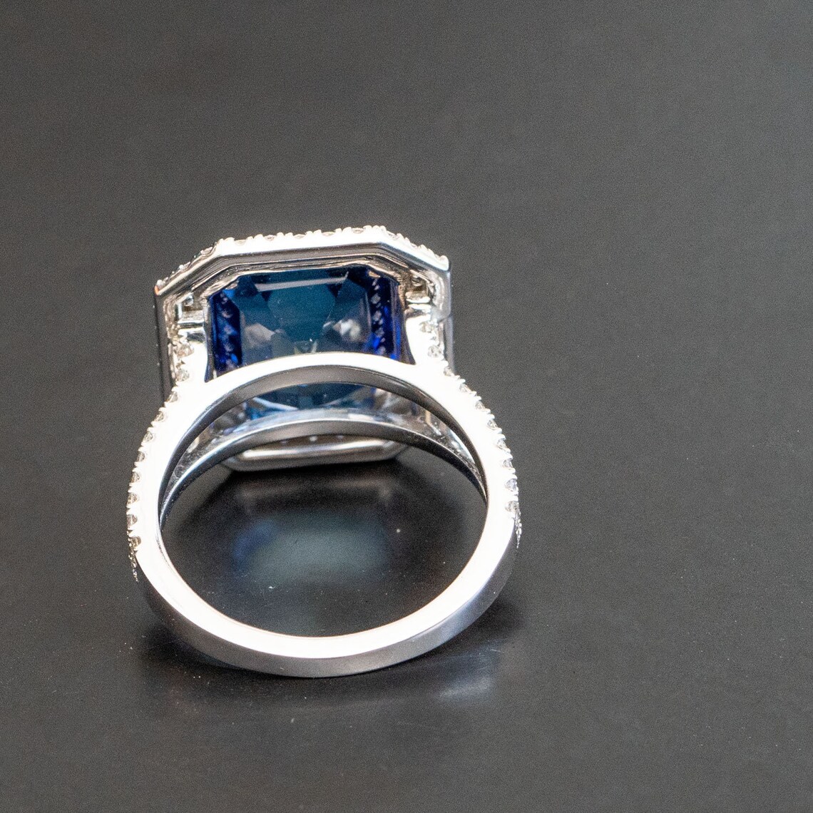 Emerald Cut Blue Sapphire Engagement Ring Halo Sapphire Ring | Etsy