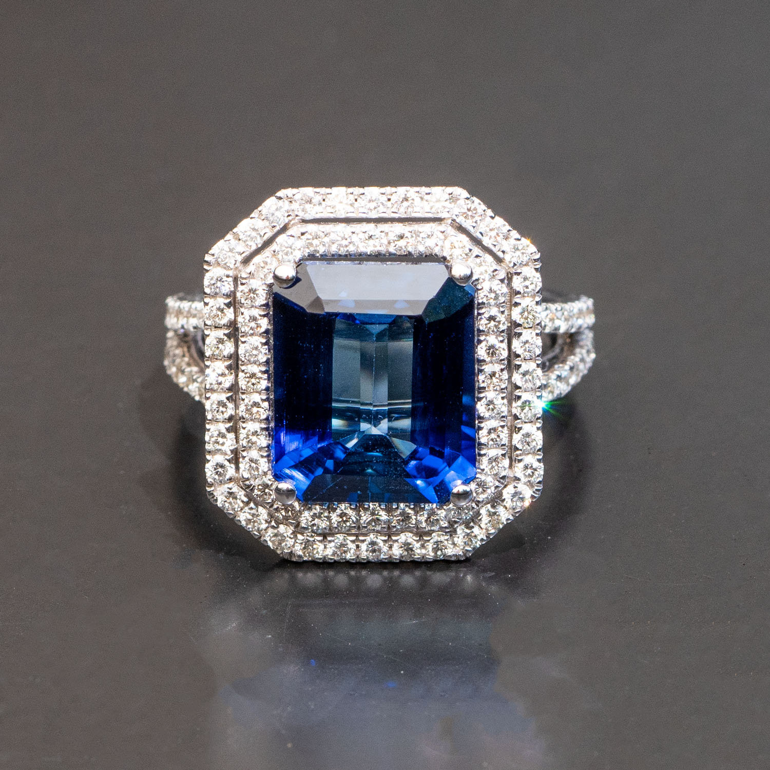 Anillo de compromiso de zafiro azul talla esmeralda, anillo de zafiro ...