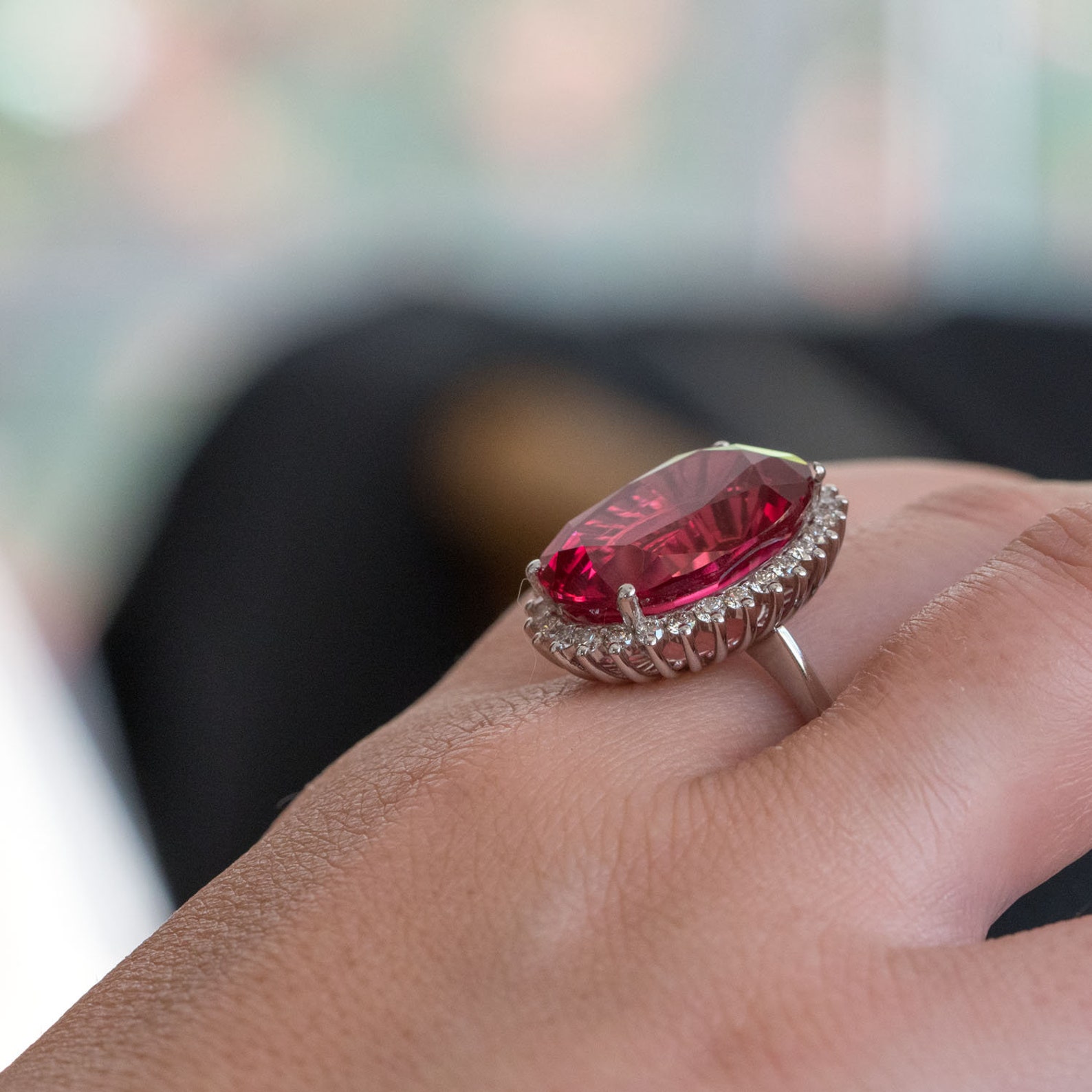 Red Sapphire Diamond Ring, Large Gemstone Statement Ring for Women ...