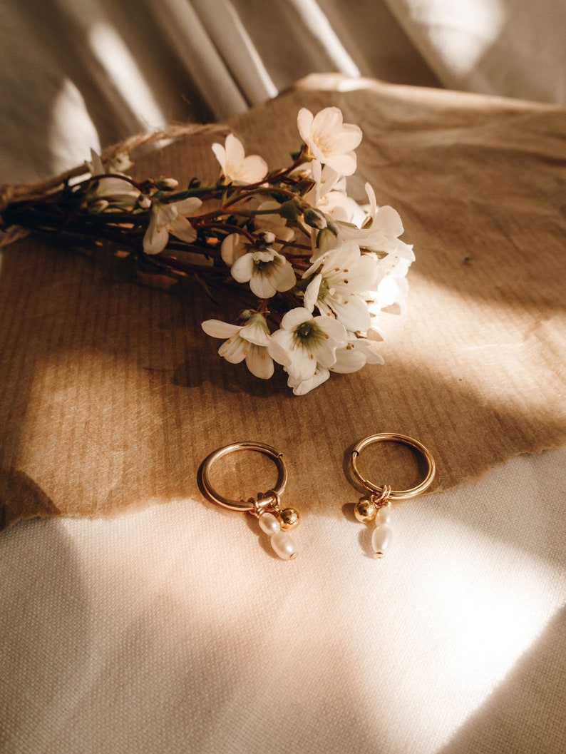 Pearl Hoops Pearl Earrings Gold Hoops Gold Pearl Hoops 14K | Etsy