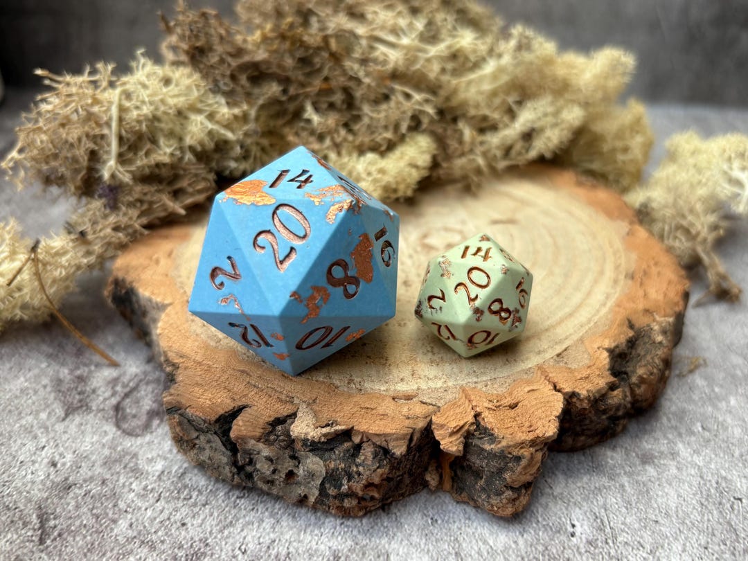 Blue and Copper Jesmonite D20 Chonk | Handmade Jesmonite Dice | Large ...