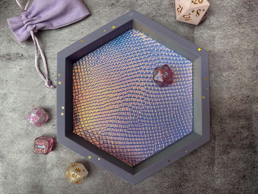 Dragon Scale Dice Tray: Large Indigo Jesmonite Hexagon Tray for D&D - Etsy