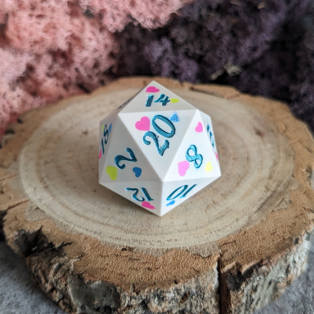 Bright Hearts D20 Chonk Blue, Pink and Yellow Hearts Jesmonite Handmade ...